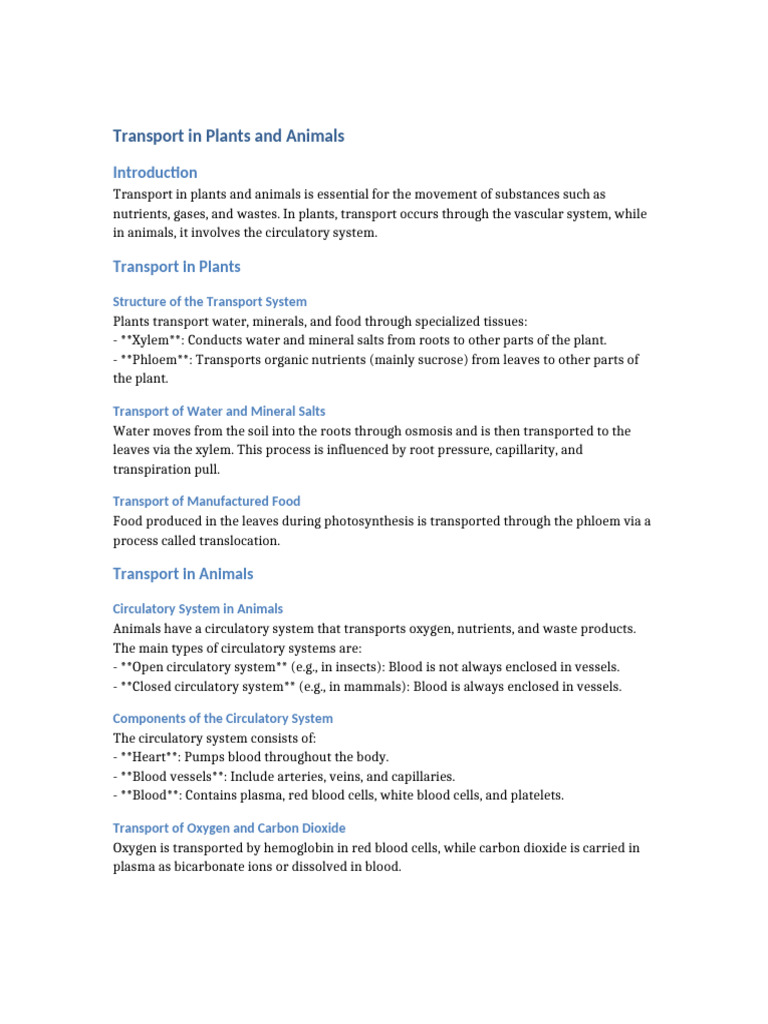 Transport in Plants and Animals | PDF