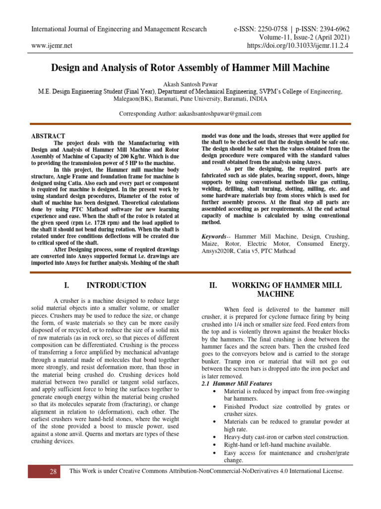 Hammer Mill Rotor Design Analysis | PDF | Bearing (Mechanical) | Axle