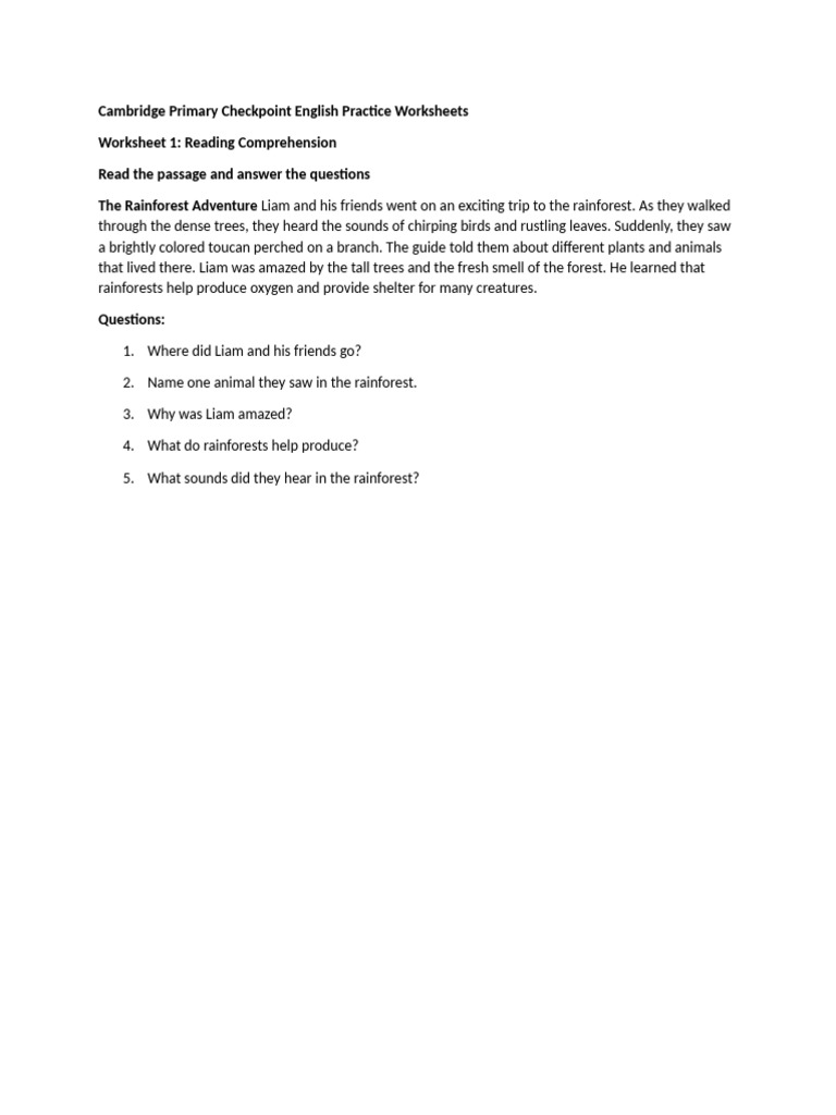 Cambridge Primary English Worksheets | PDF