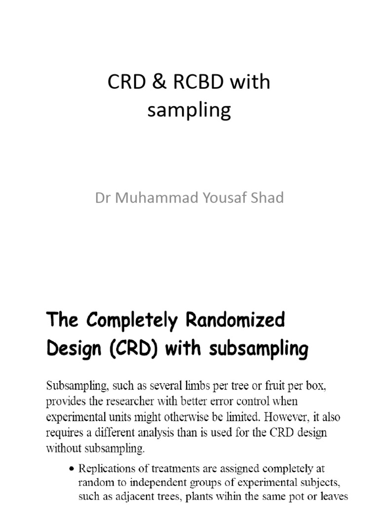 CRD & RCBD With Sampling, Efficiency, Power Etc | PDF | Mean Squared ...