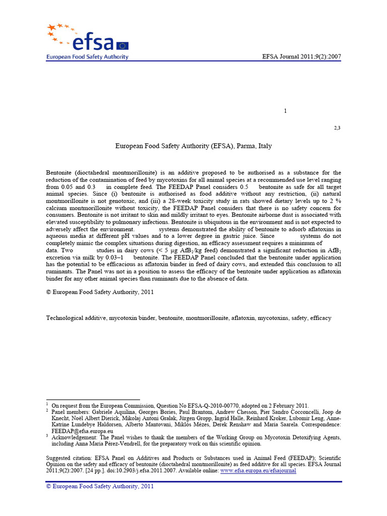 Safety and Efficacy of Bentonite Feed Additive | PDF | Mycotoxin