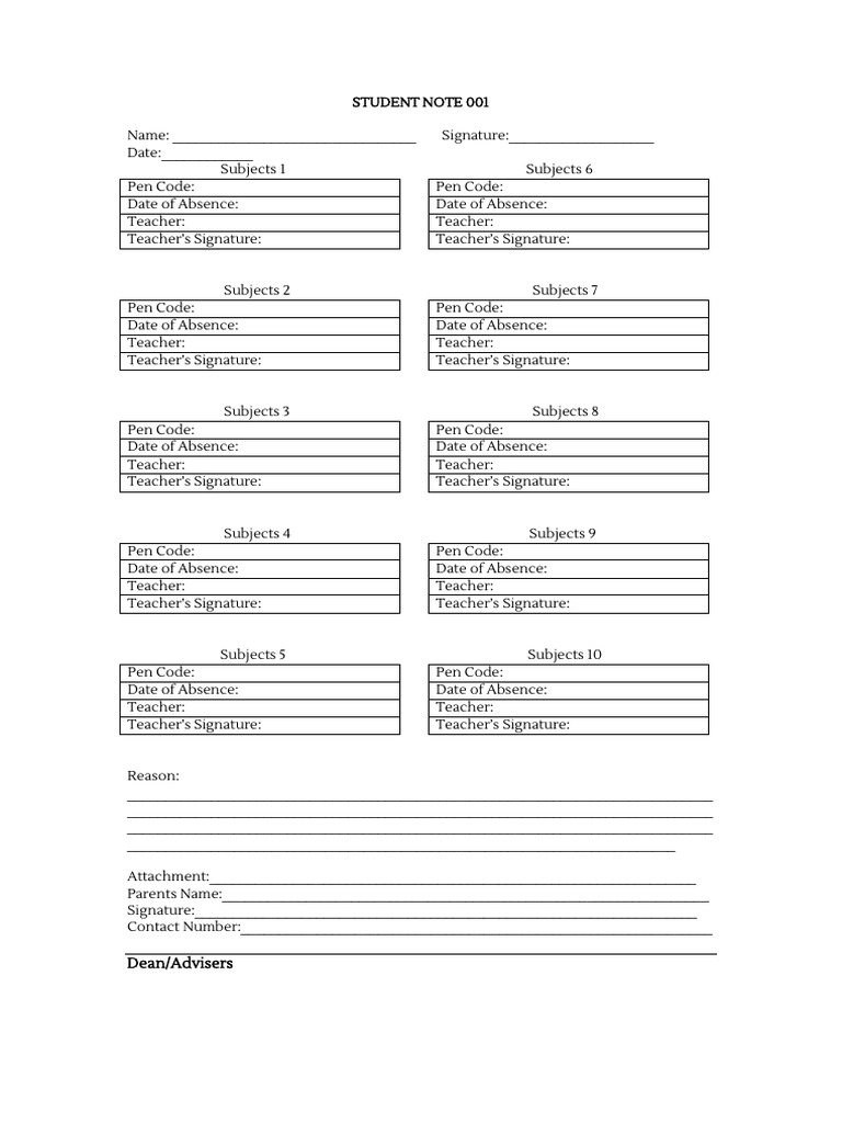 Student Note 001 Absences | PDF