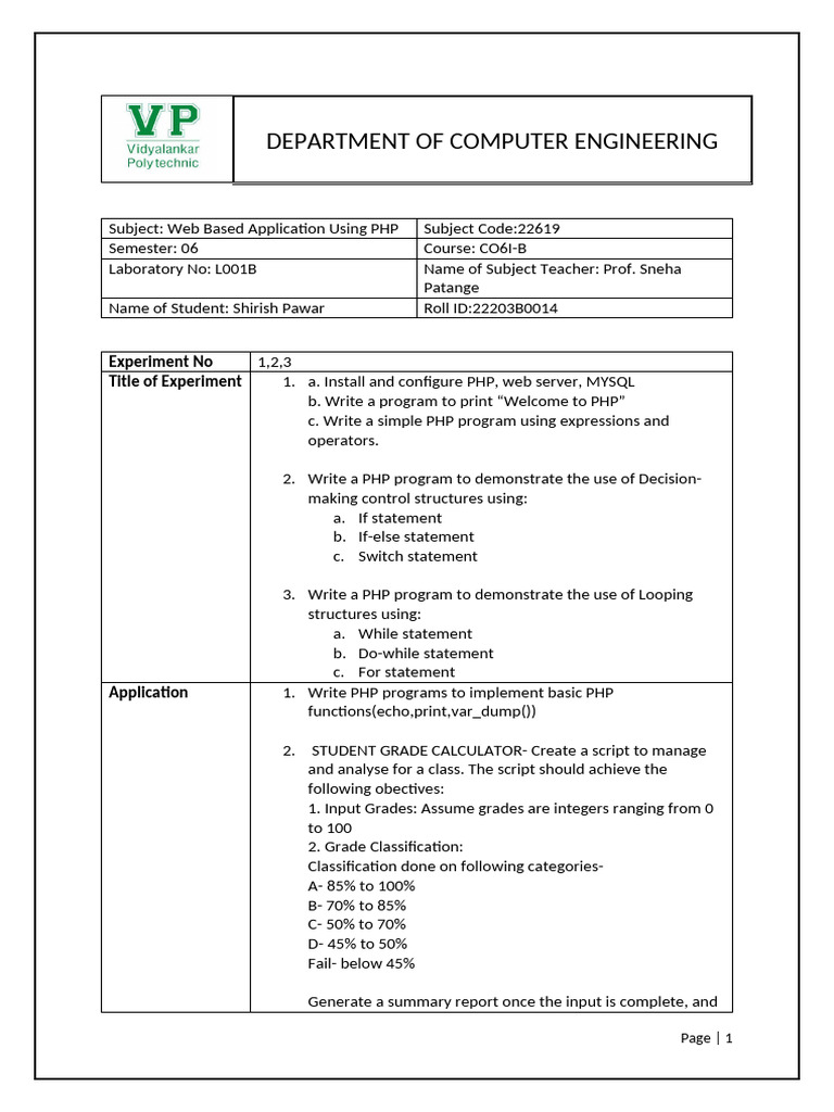 EXP 1,2,3 Combined (22203B0014) | PDF | Php | Computer Program