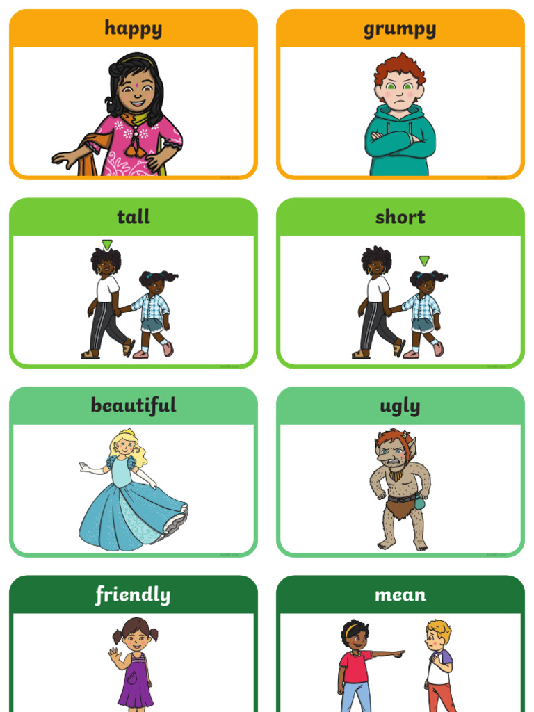 Character Description Adjectives Flashcards - Ver - 1 | PDF