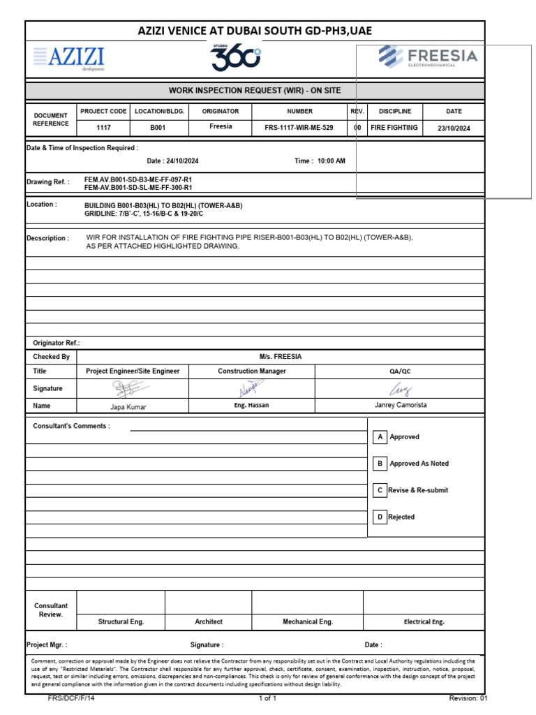 Frs 1117 Wir Me 529 r0 Wir for Inst of Ff Pipe Riser b01 b3tob2 Grid7b ...