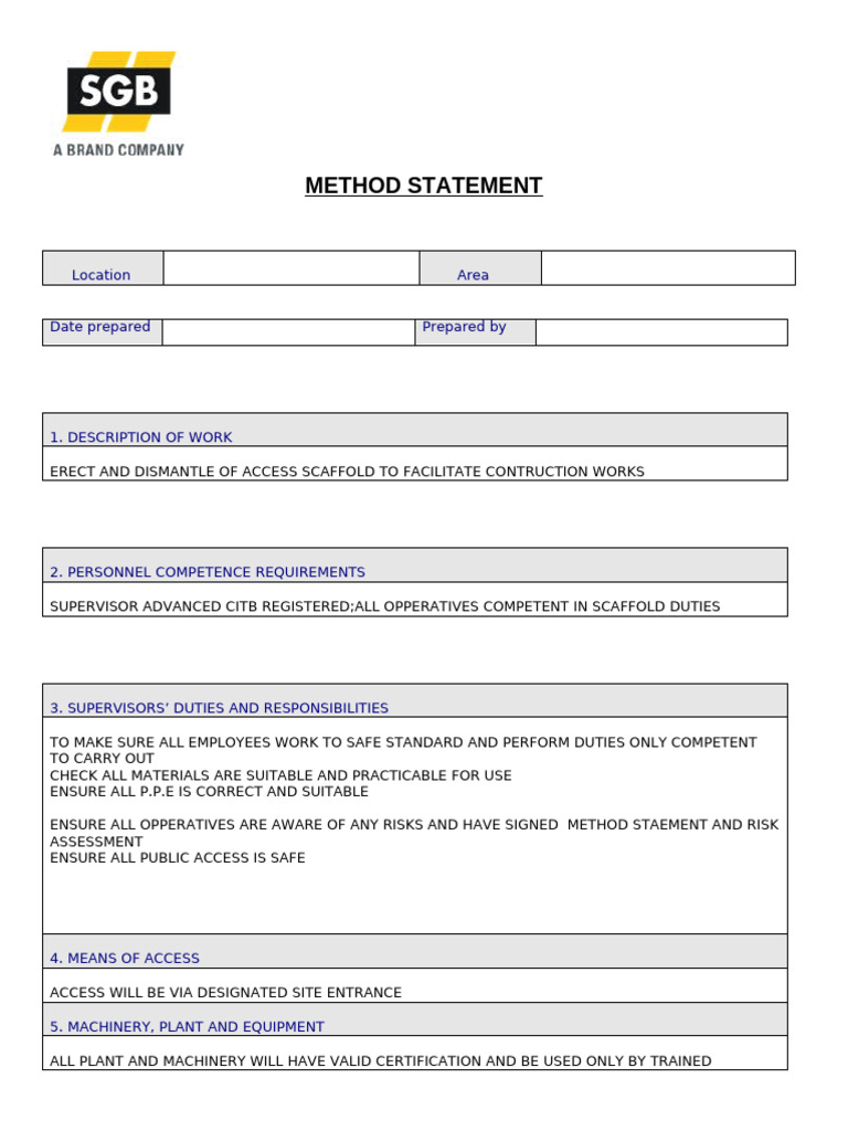 4 - DHSGB BEMCO Method Statement | PDF | Scaffolding | First Aid