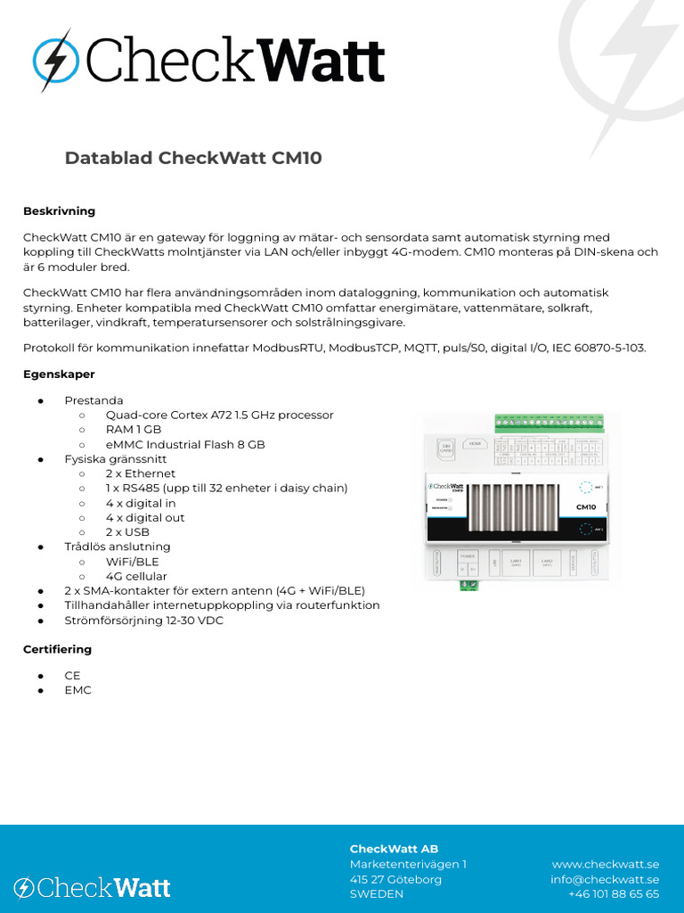 Datablad Checkwatt Cm10 v2 | PDF