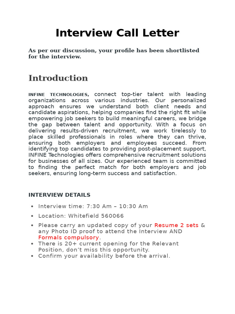 Call Letter | PDF | Recruitment | Business