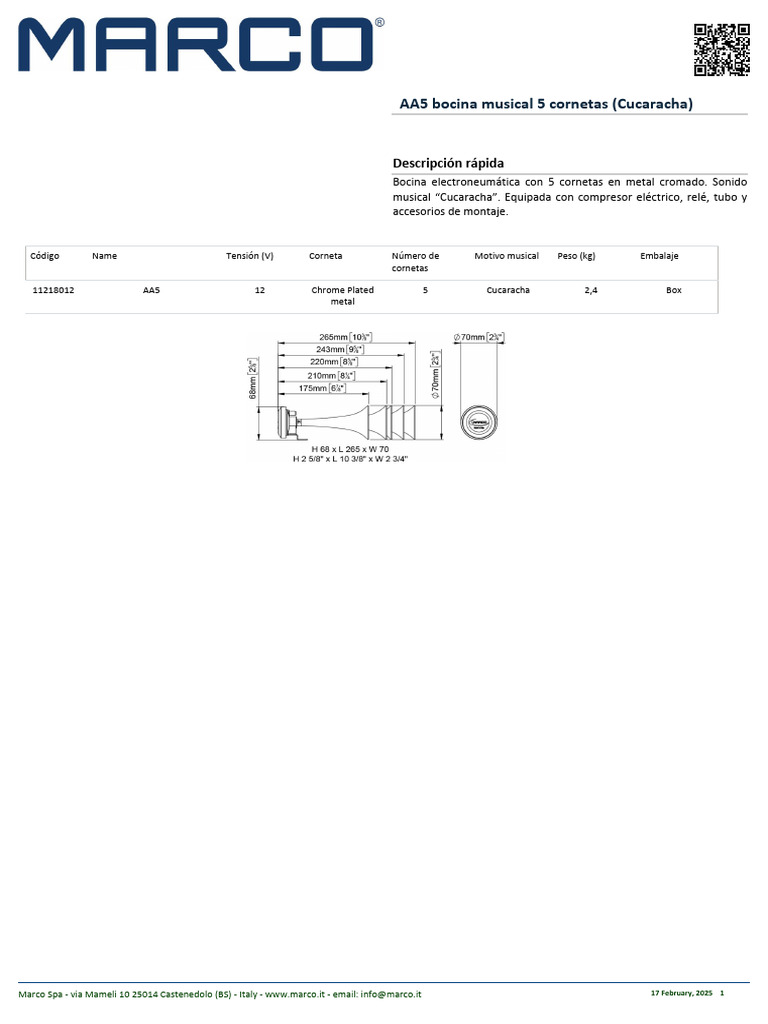 AA5 Bocina Musical 5 Cornetas Cucaracha | PDF