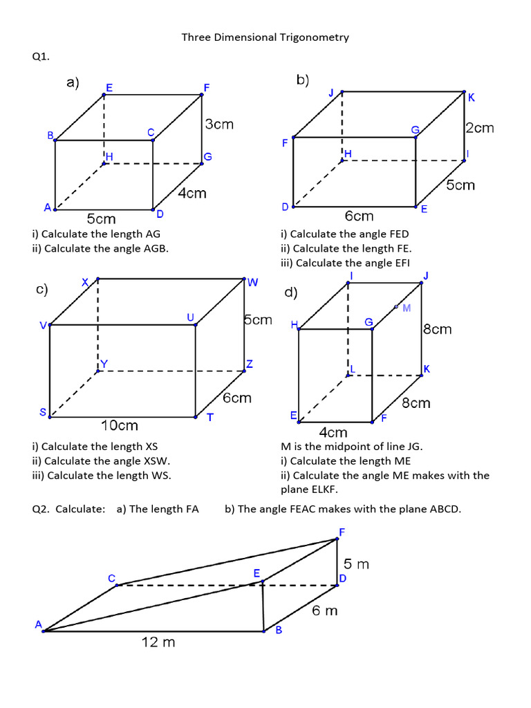 Three-Dimensional Trigonometry Calculations | PDF