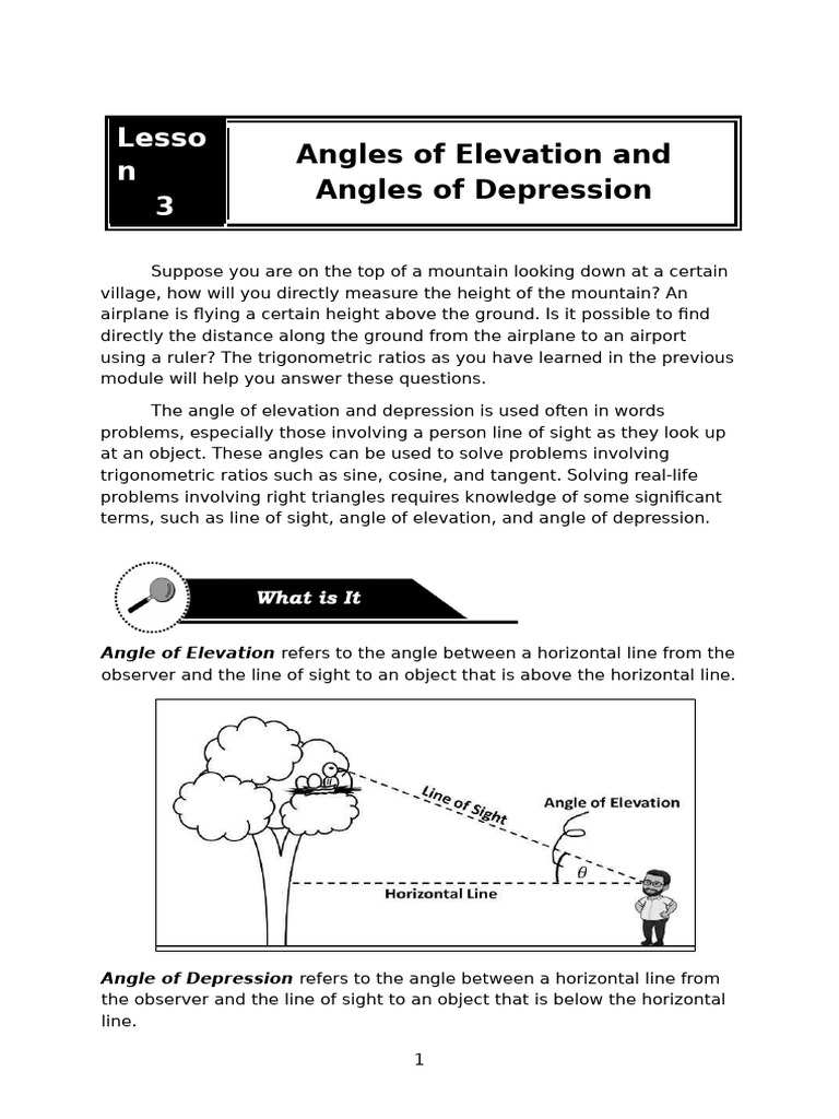Angles of Elevation and Depression Explained | PDF | Trigonometric ...