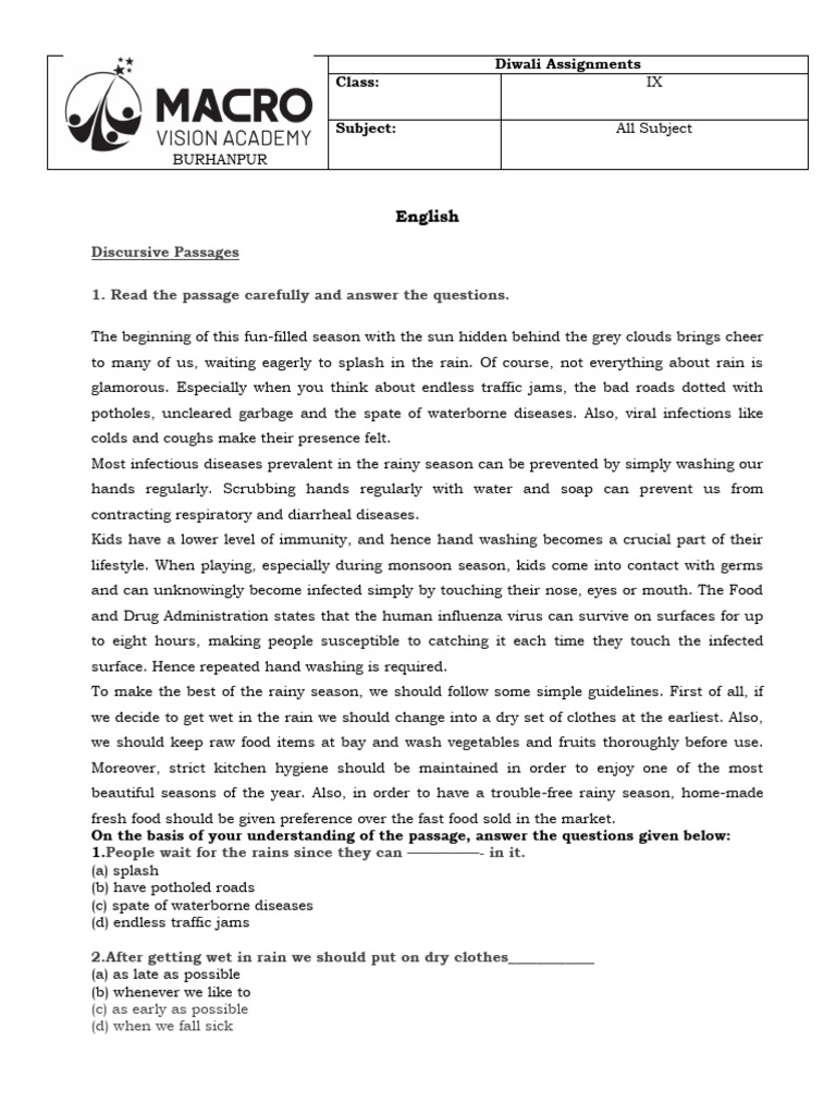 Diwali Assignments 2024-25 (IX) | PDF | Angle | Area