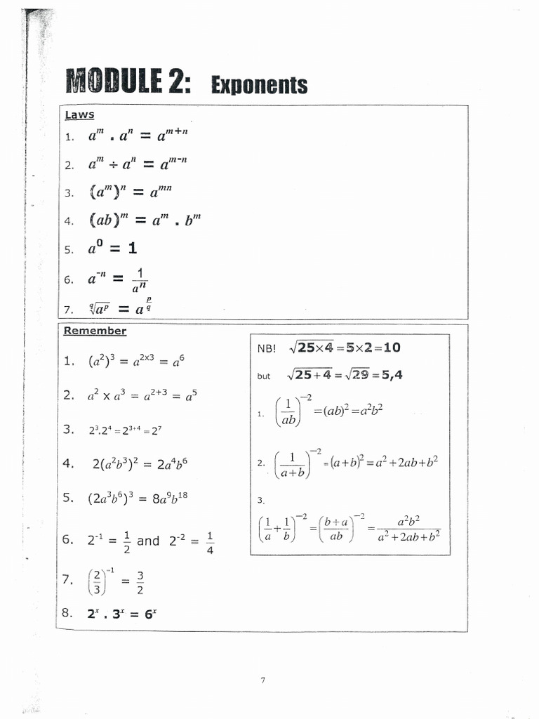 MODULE 2 Exponents | PDF | Equations | Numbers