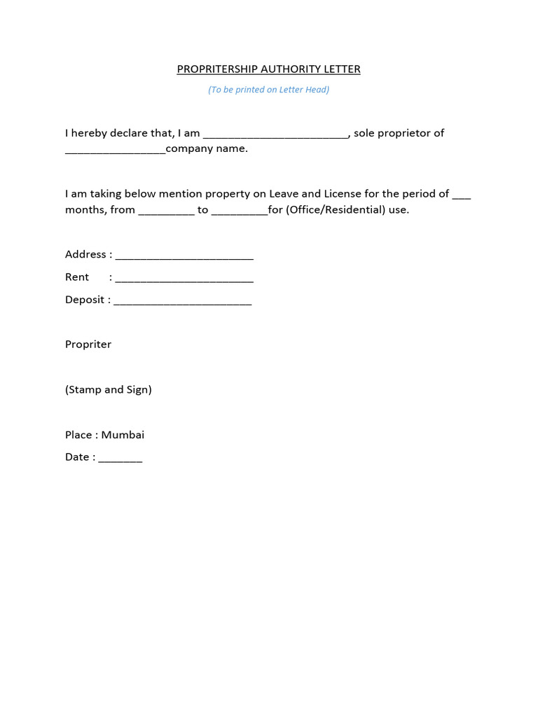 Proprietorship Authority Letter Template | PDF