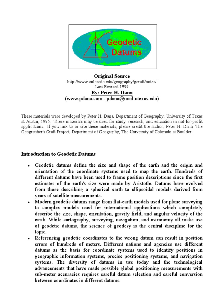 Geodetic Datums Explained | PDF | Geodesy | Latitude