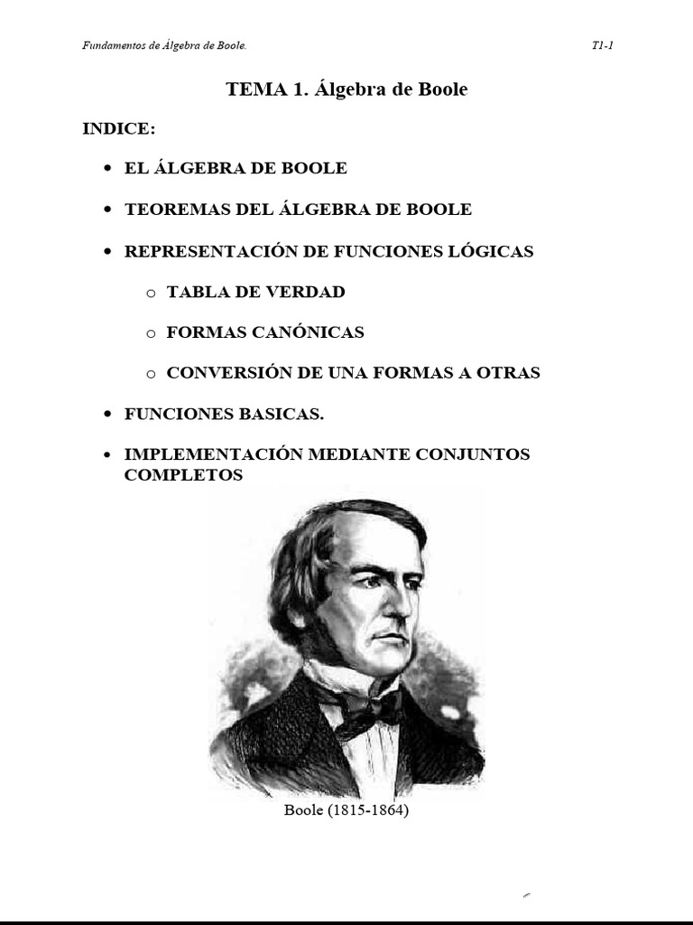 Tema 1 - Algebra de Boole | PDF | Puerta lógica | Álgebra de Boole