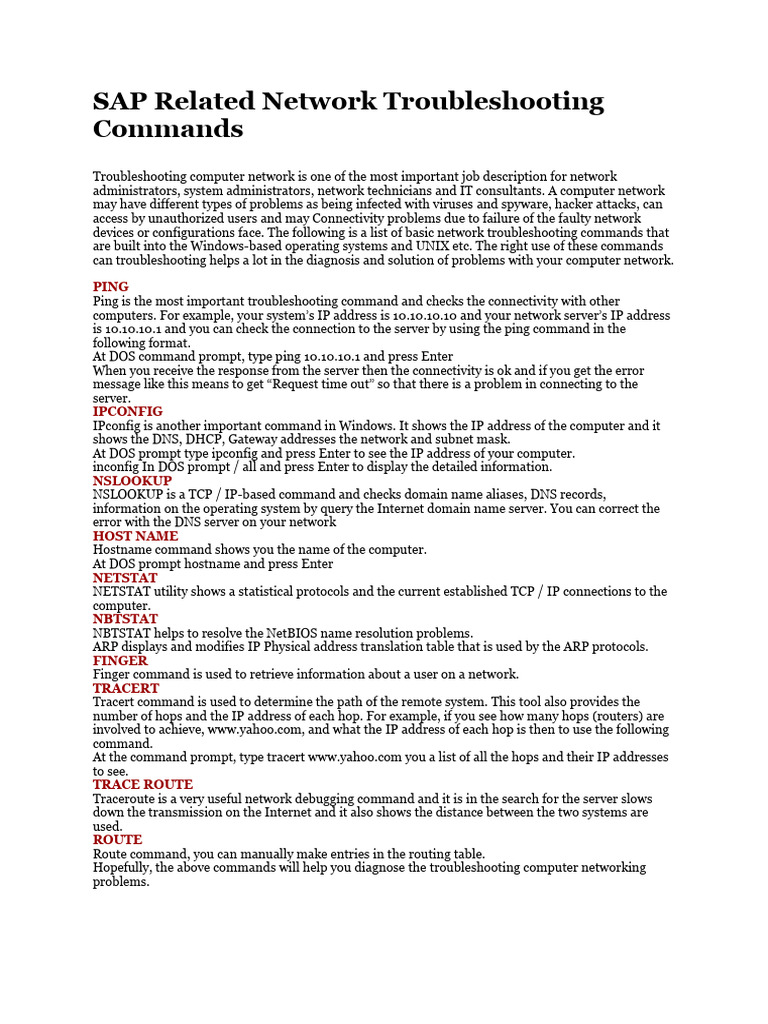 SAP Related Network Troubleshooting Commands | PDF | Computer Network | Ip Address