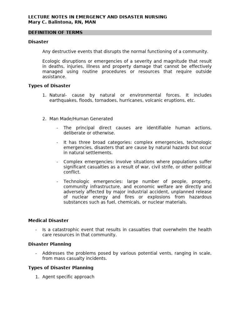 Emergency and Disaster Nursing Notes | PDF | Chemical Warfare ...