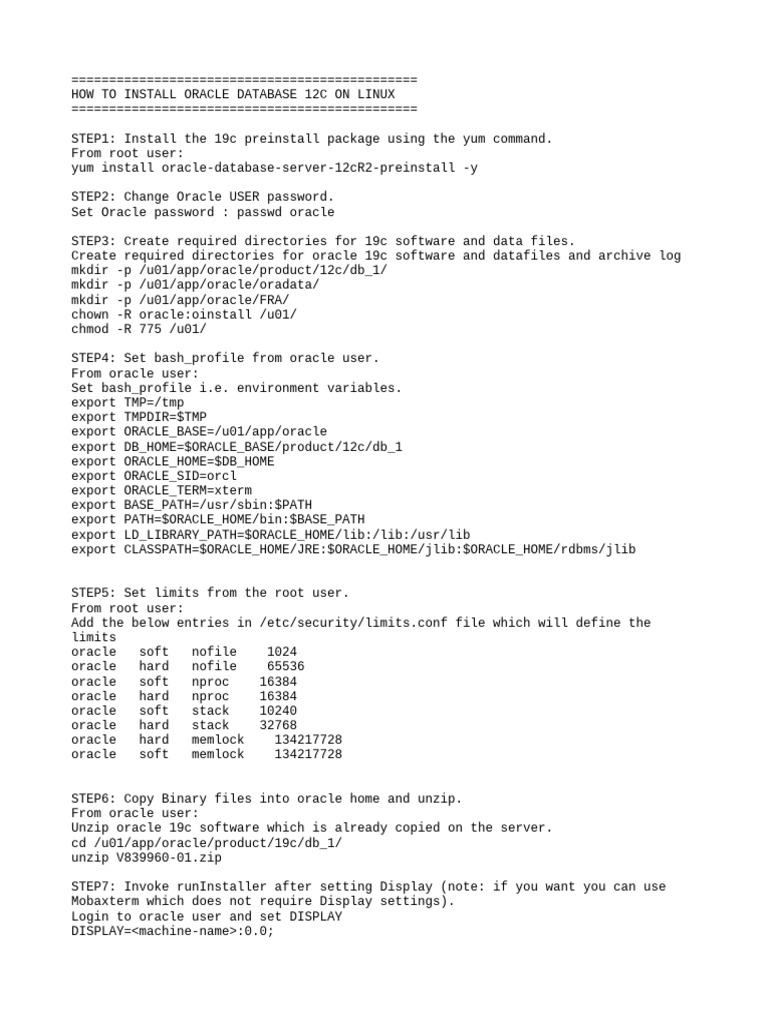 12c Database Installation | PDF | Zip (File Format) | Databases