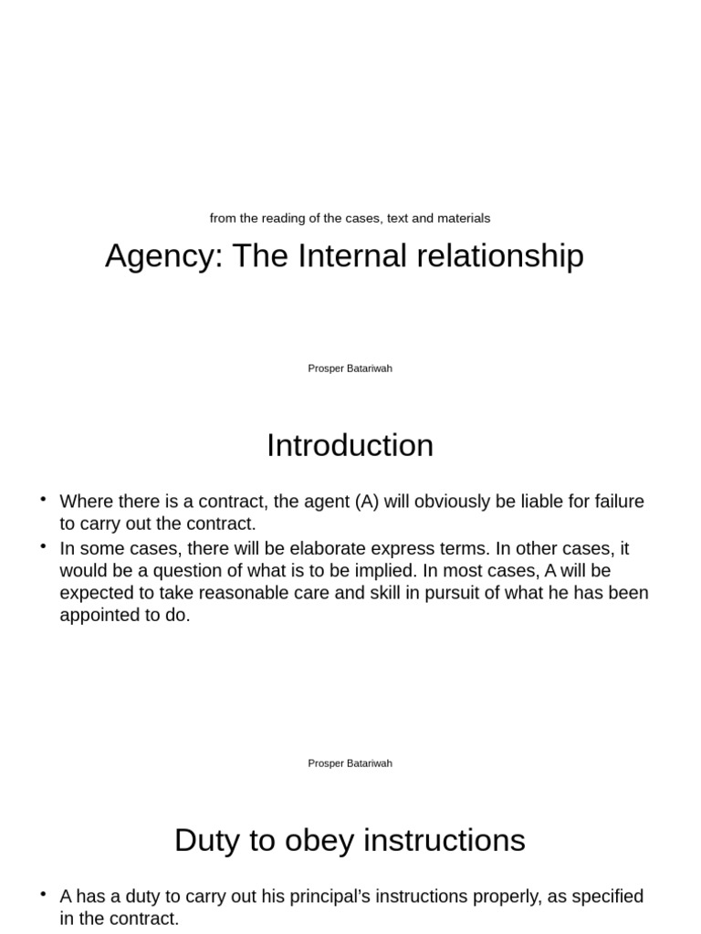 Agency Internal Relationship | PDF | Law Of Agency | Fiduciary