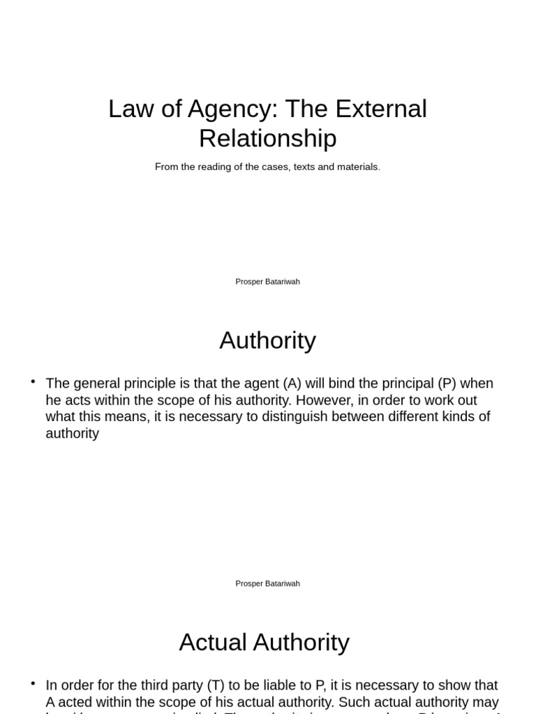 Agency External Relationship | PDF | Law Of Agency | Legal Liability