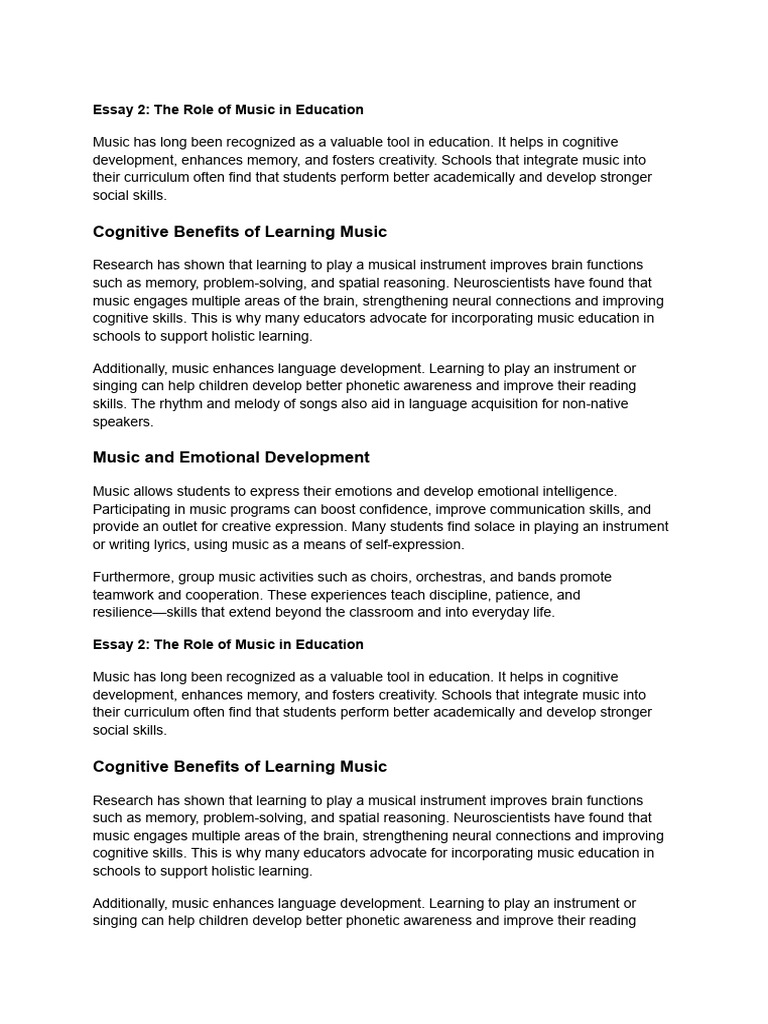 Benefits of Music Education in Schools | PDF | Music Education | Skill