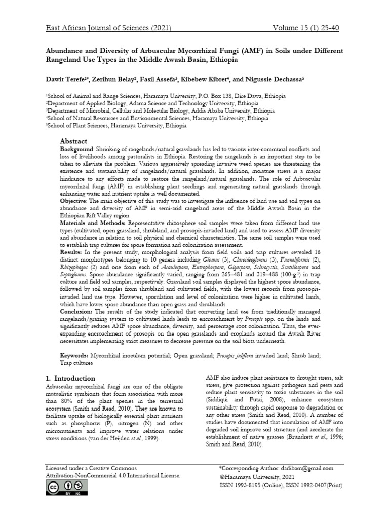 Abundance and Diversity of Arbuscular Mycorrhizal Fungi (AMF) in Soils Under Different Rangeland ...
