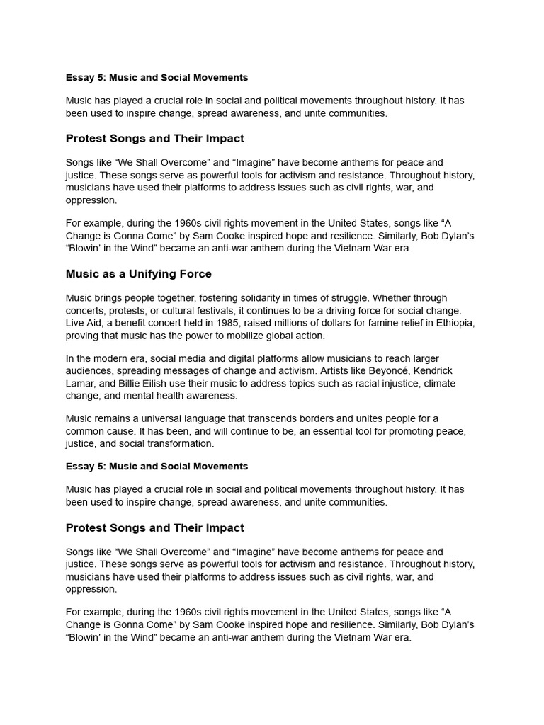 Essay 5 - Music and Social Movements | PDF | Activism | Social Movements