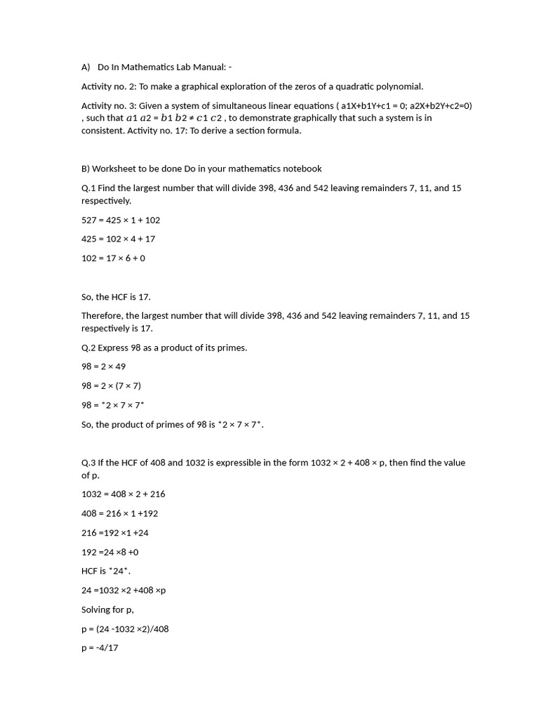 Do In Mathematics Lab Manual | PDF | Numbers | Polynomial