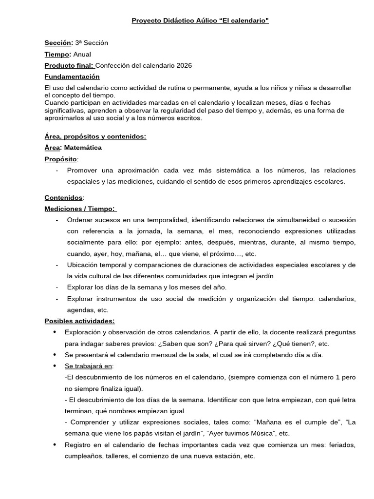 Proyecto Didáctico: Calendario 2026 | PDF | Hora | Calendario