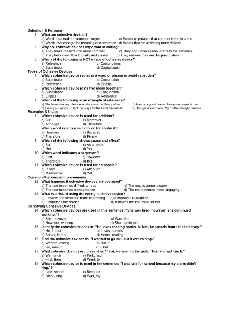 Cohesive Devices Quiz Answers | PDF | Word | Ellipsis