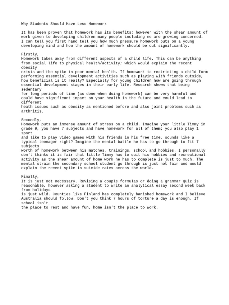Why Students Should Have Less Homew | PDF