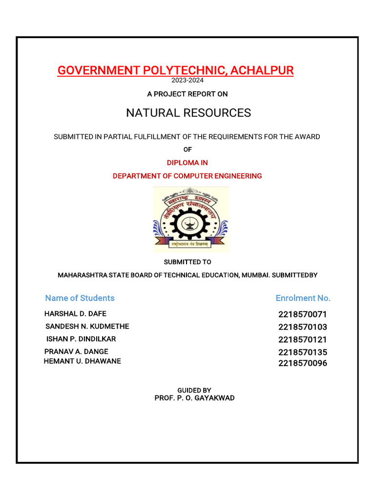 Project Front Page 5th Sem Est | PDF | Educational Stages