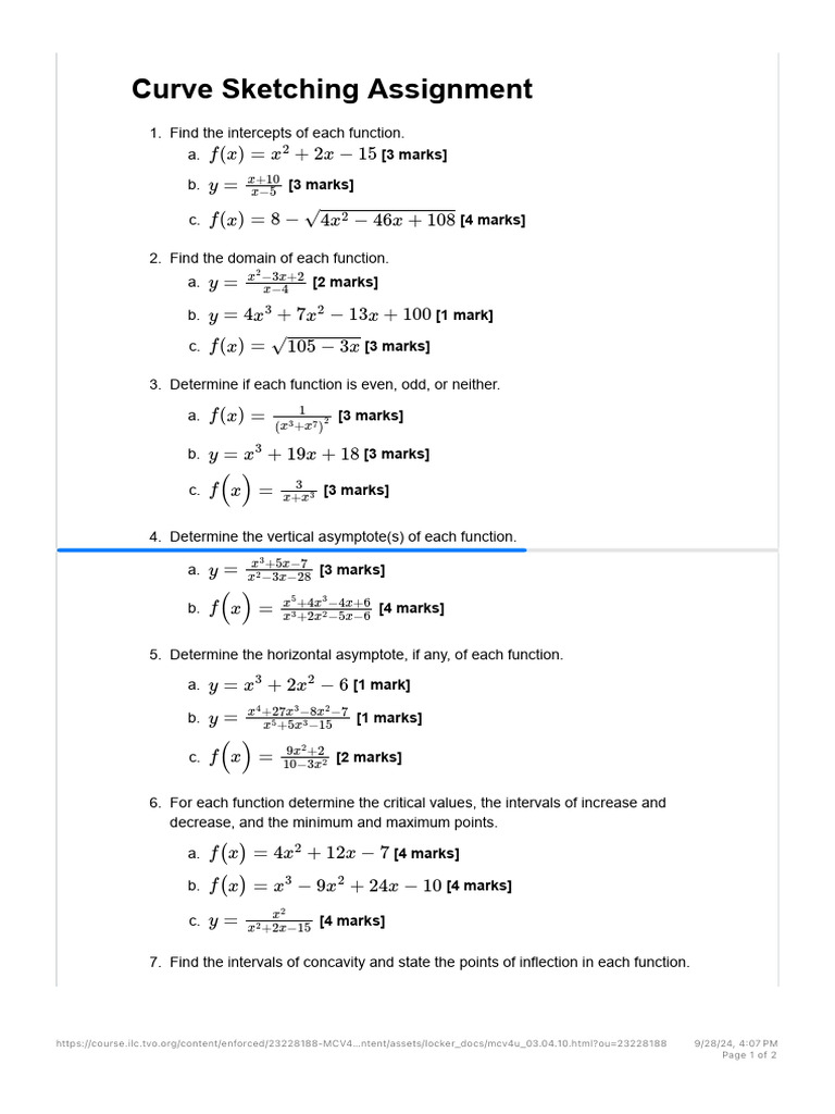 Curve Sketching Assignment | PDF | Mathematics | Mathematical Relations