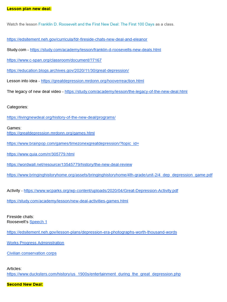 Lesson Plan New Deal | PDF