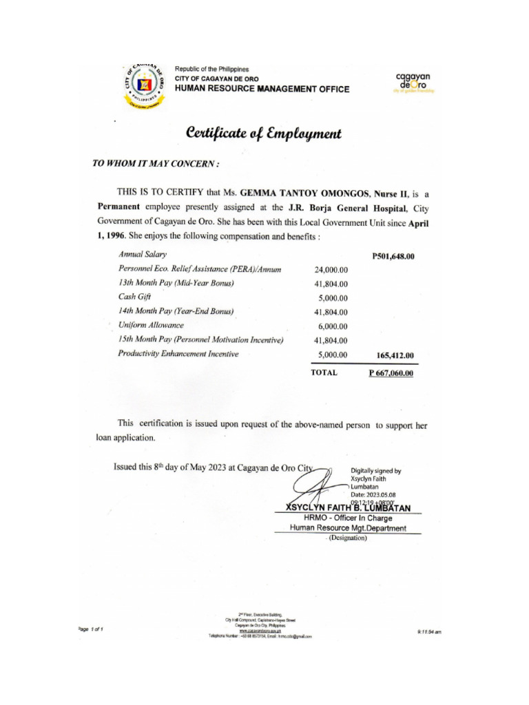 Scan Employment Certificate | PDF