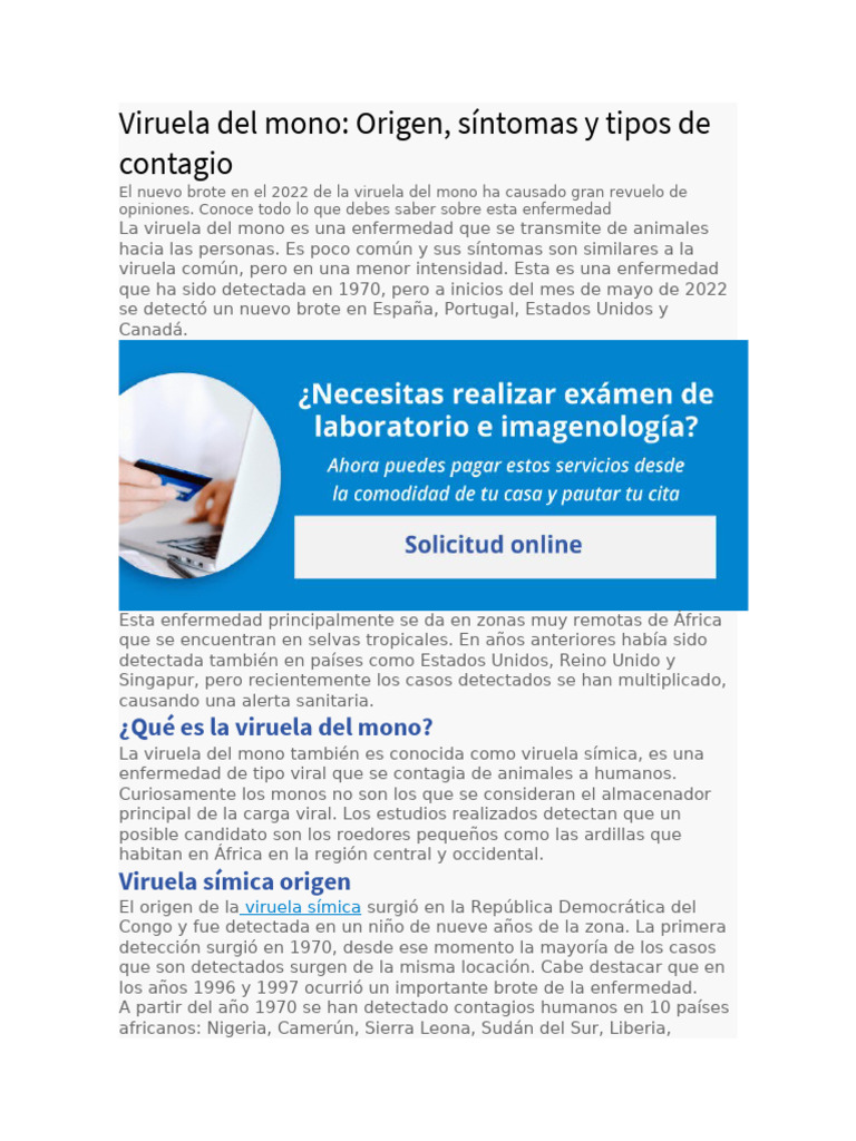 Viruela Del Mono | PDF | Viruela | Infección
