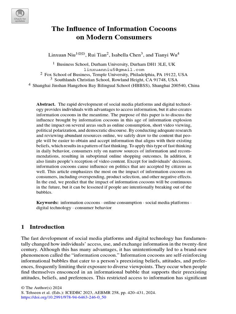 The Influence of Information Cocoons on Modern Consumers | PDF | Consumer Behaviour | Behavior