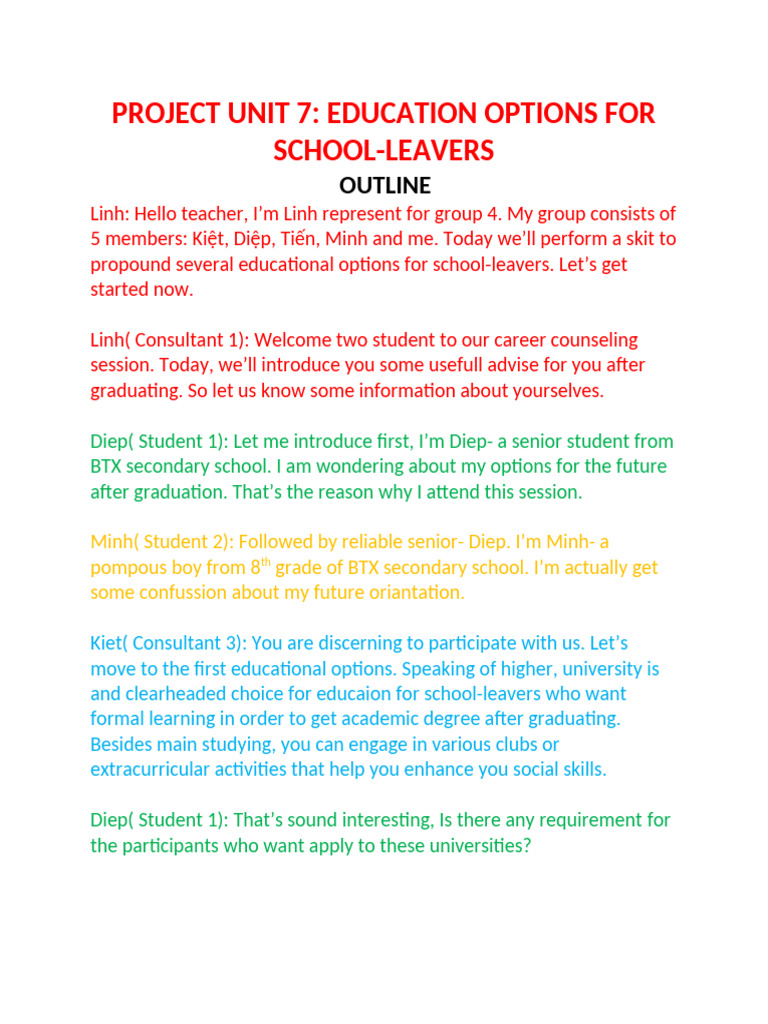 EDUCATIONAL OPTIONS FOR SCHOOL LEAVERS | PDF | Students | Educational Stages