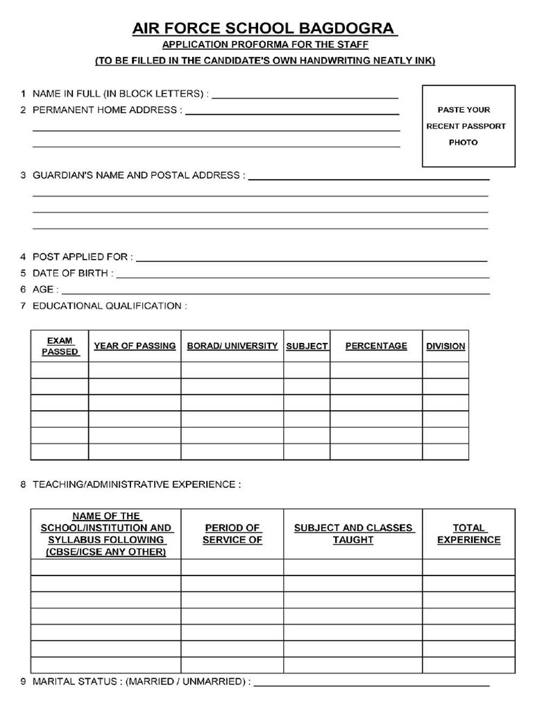 Application Form Afs Bagdogra | PDF