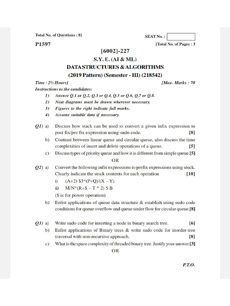 DSA Endsem Paper 1 | PDF