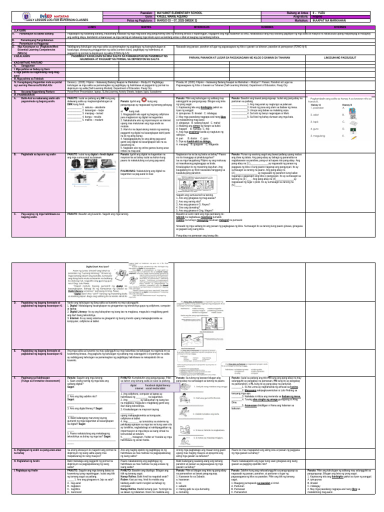 G2-Q4W3-DLL-FILIPINO-MELCs-Sir-Ims | PDF