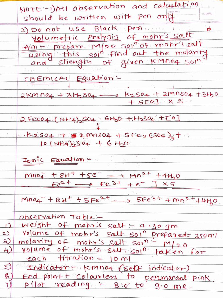volumetric analysis of mohr’s salt | PDF