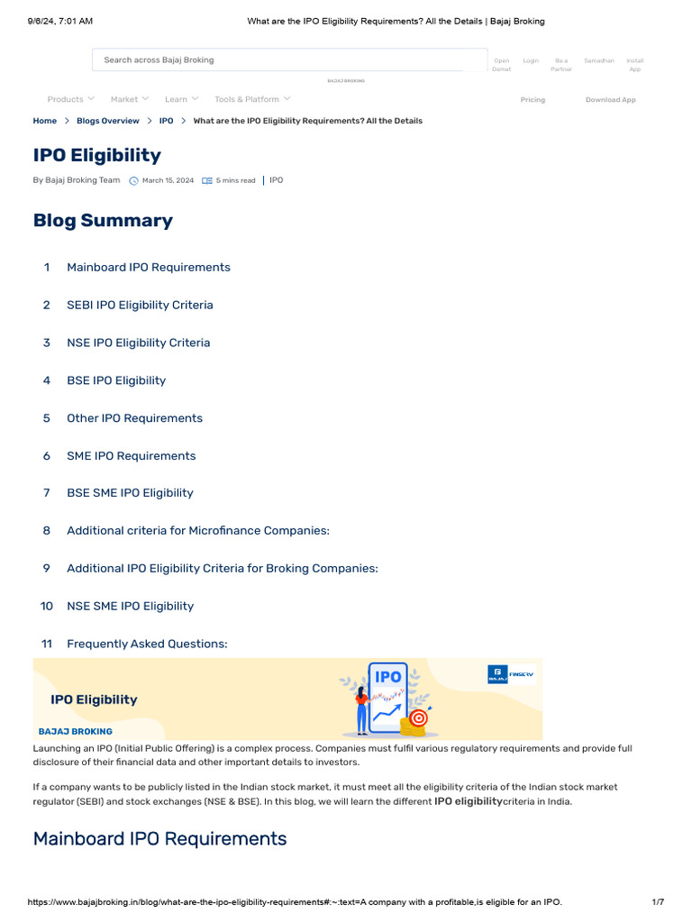 What Are The IPO Eligibility Requirements All The Details Bajaj Broking | PDF | Initial Public ...