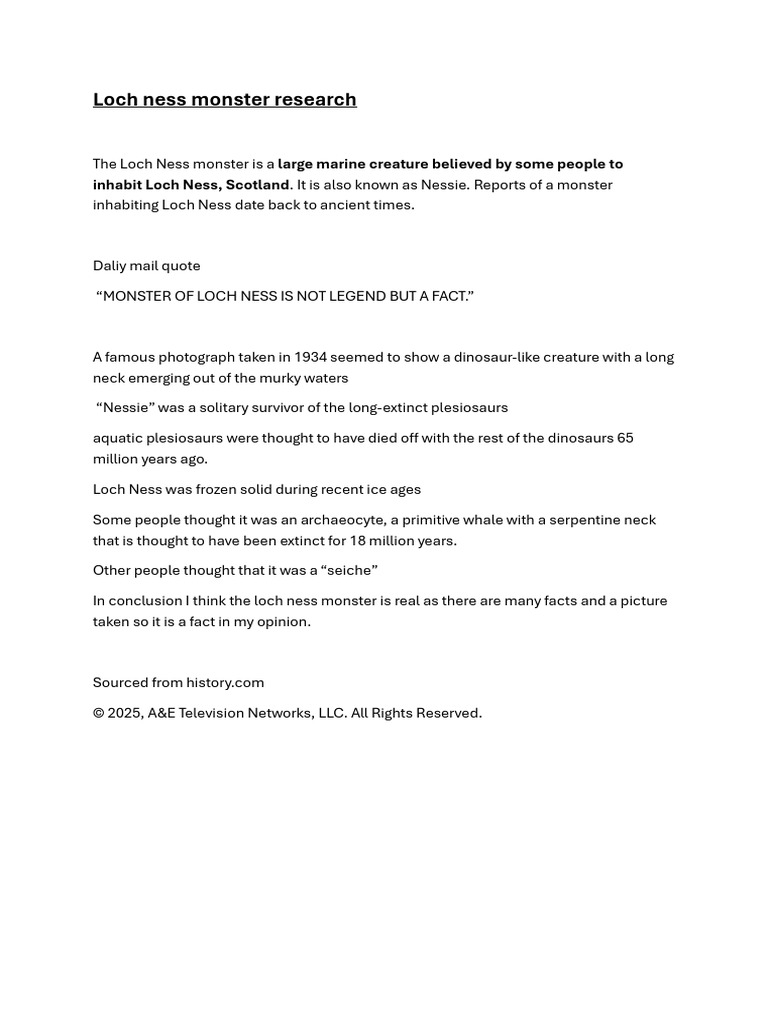 Loch Ness Monster Research | PDF