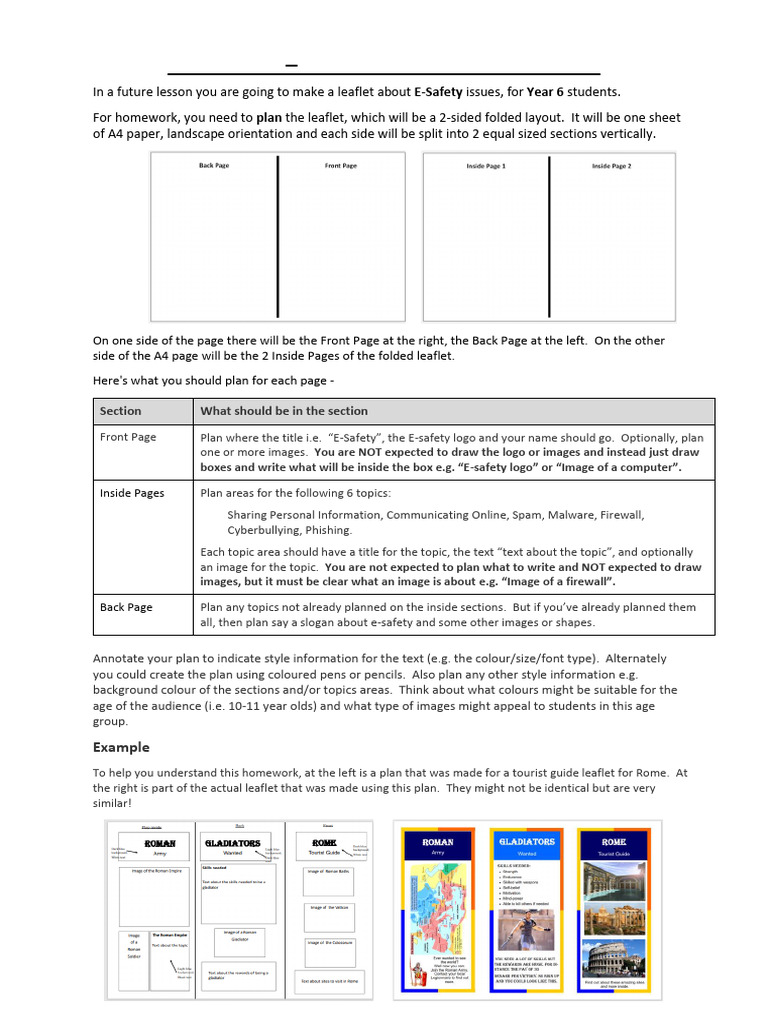 E-Safety Leaflet Plan HOMEWORK (4 Sides) | PDF