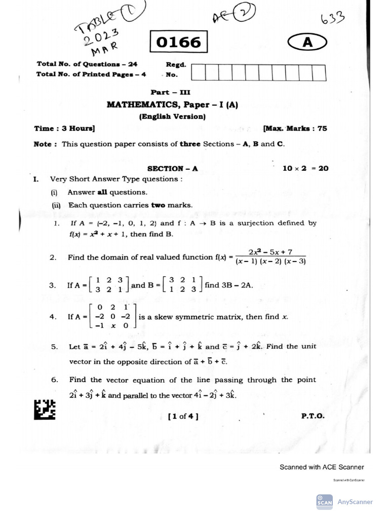 Maths 1a Previous Years Ipe Papers | PDF