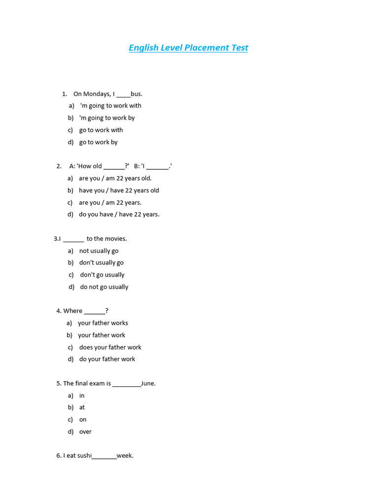 English Level Placement Test | PDF