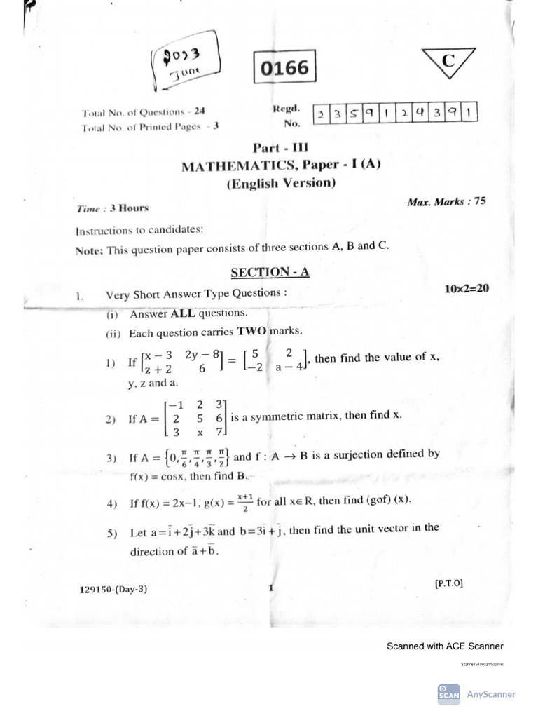Maths 1a Previous Years Ipe Papers (8) (1) - 1 | PDF