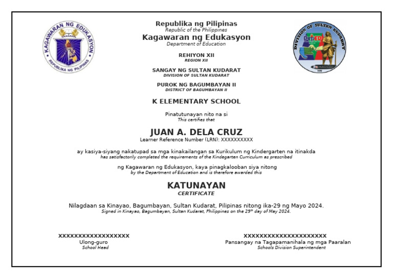 Kindergarten Completion Certificate | PDF